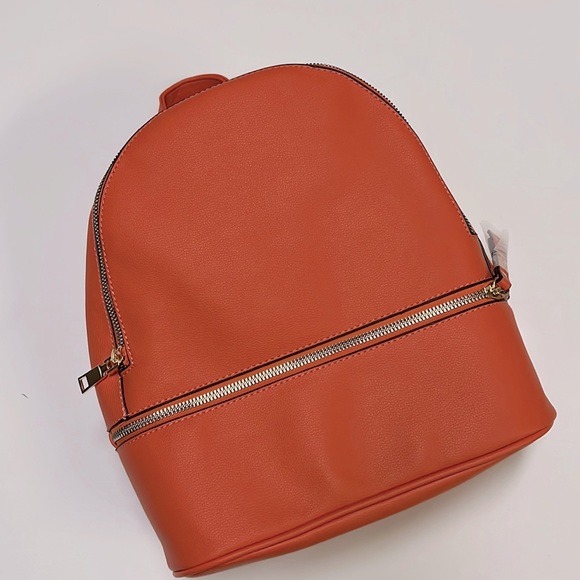 American Bee | Bags | Orange Vegan Leather Backpack Nwt | Poshmark